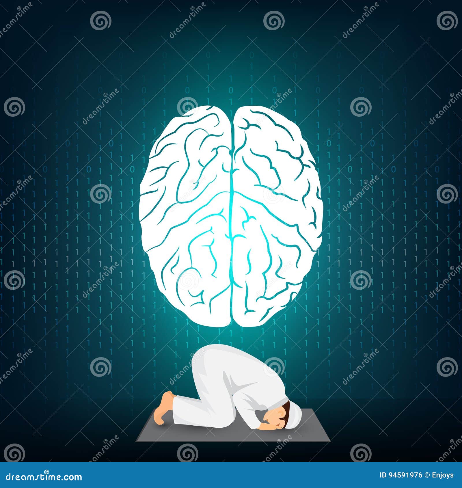 Prayer and Brain on Blue Background Stock Illustration - Illustration ...