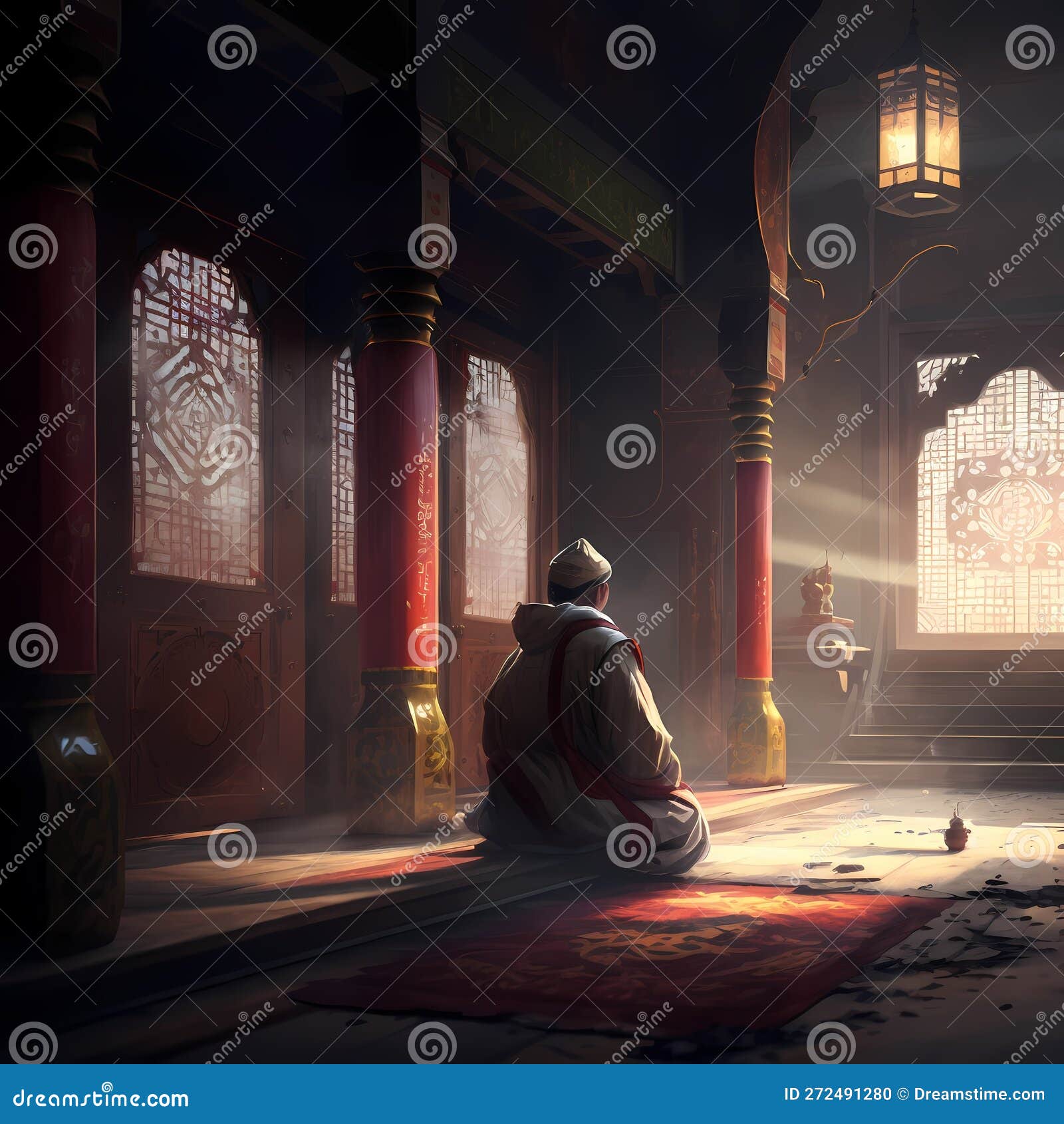 Prayer at China Mosque. Generative AI Stock Illustration - Illustration ...