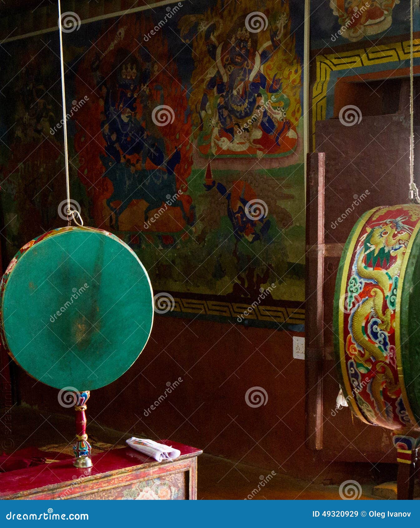 Prayer Drum and Wall Paintings in the Buddhist Temple Editorial Stock ...