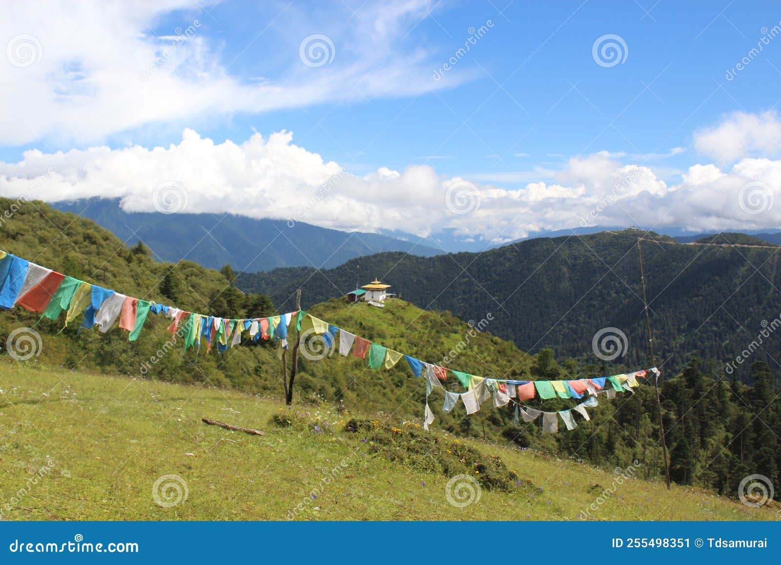Prayer Flags with the Bemri Temple in the Back Stock Image - Image of ...