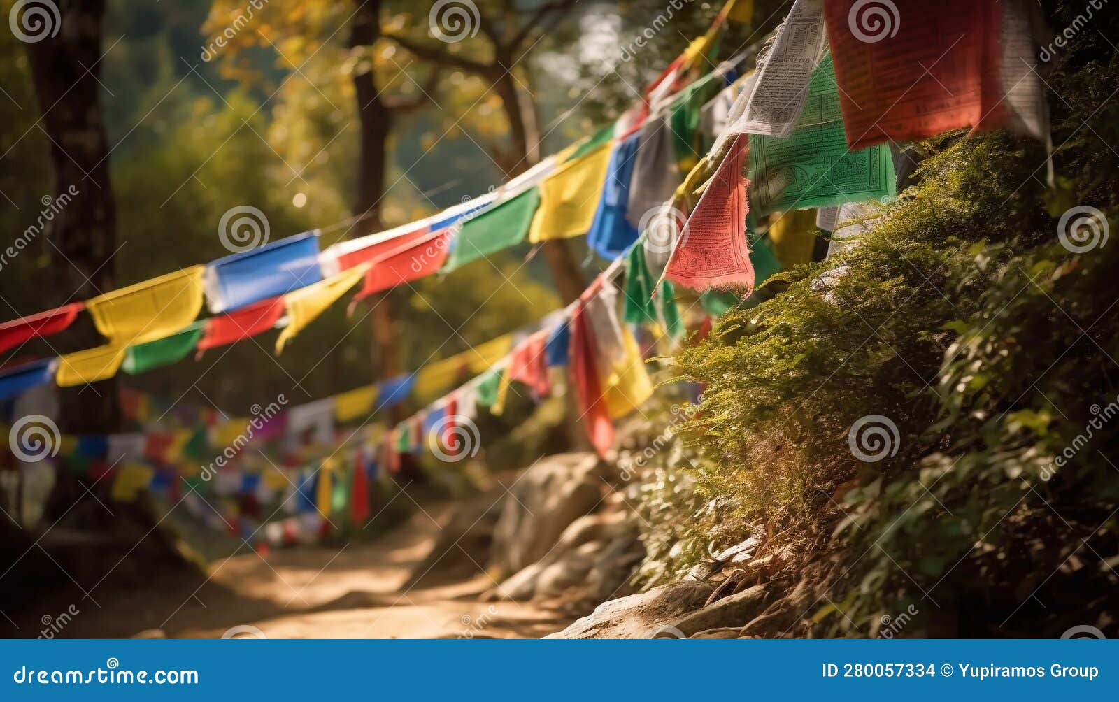 Prayer Flags Flutter in Tranquil Tibetan Mountain Landscape ...