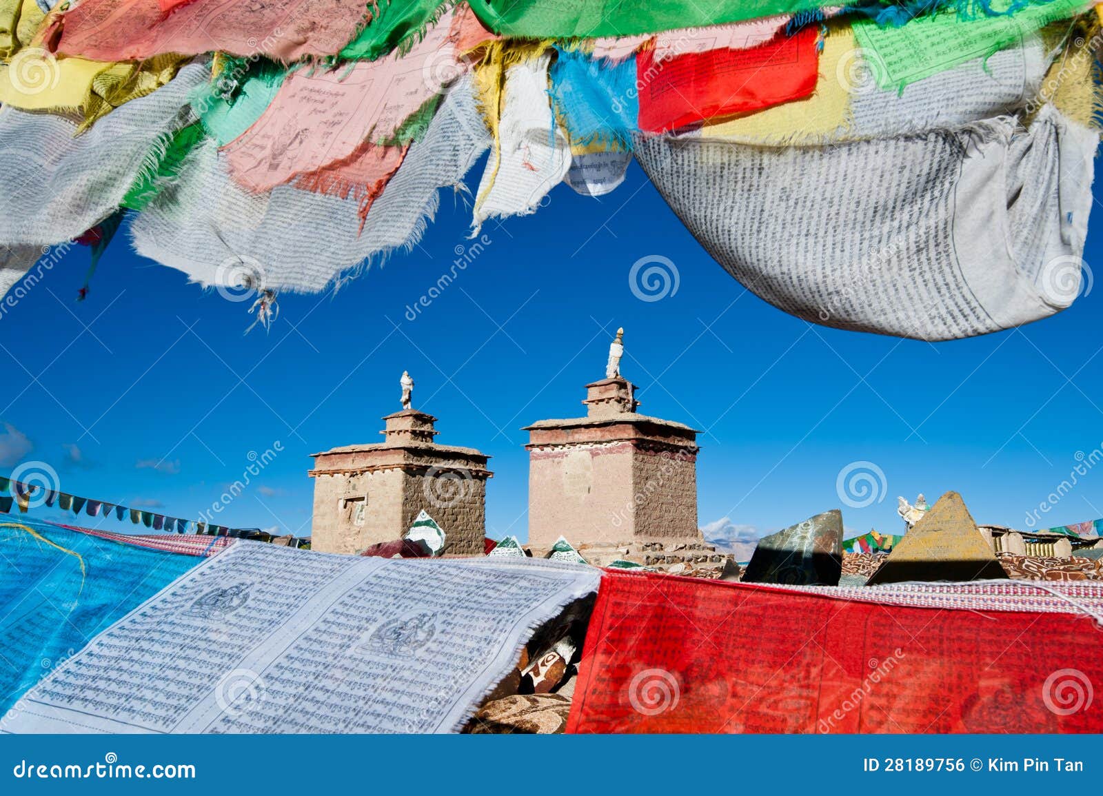 Prayer Flags Surround a Tibetan Monastery Stock Photo - Image of flag ...