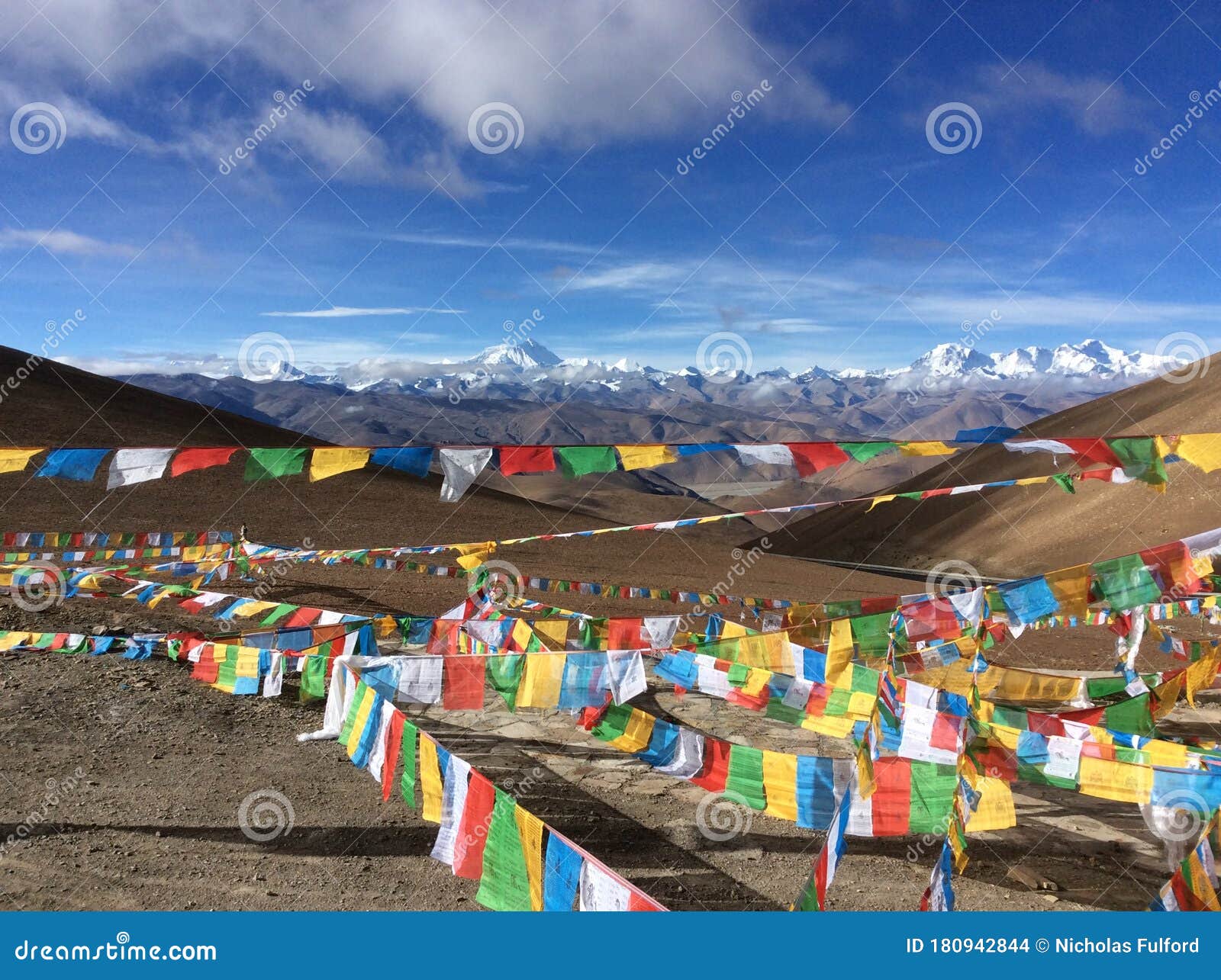 Prayer Flags with a View of Mount Everest Stock Photo - Image of ...