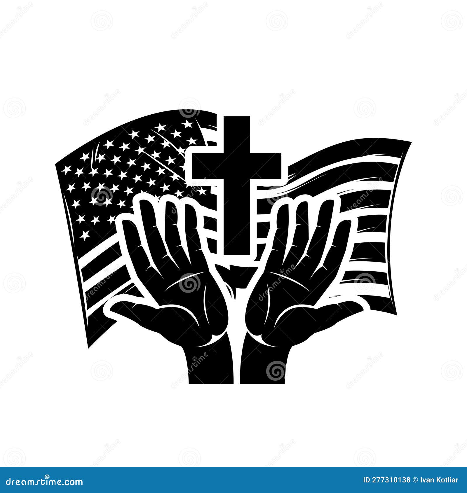 Prayer Hands on American Flag Background. Vector Stock Vector ...