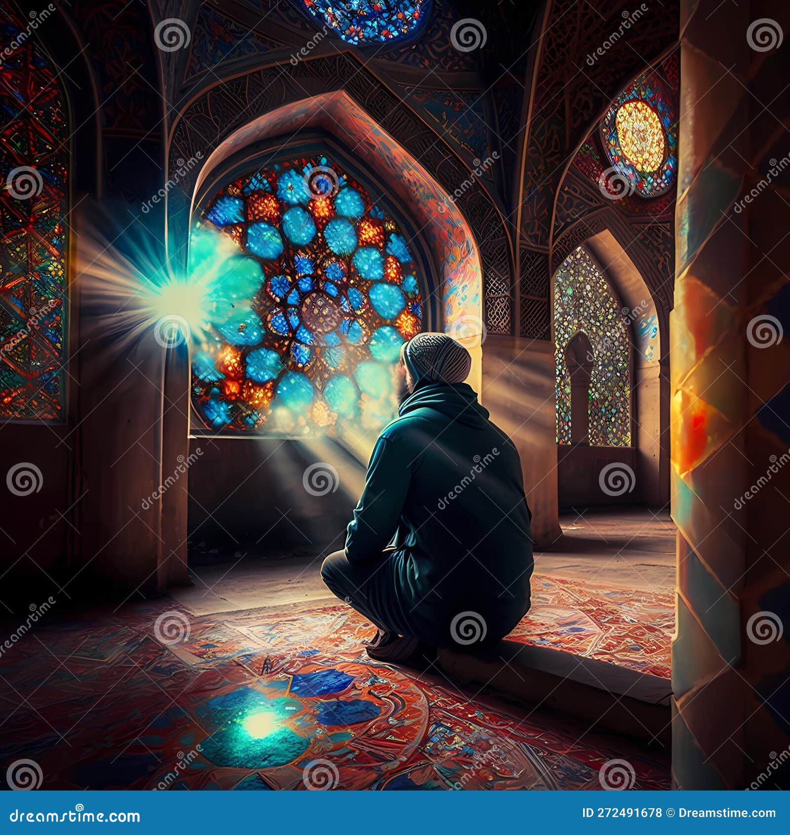 Prayer at Iran Mosque. Generative AI Stock Illustration - Illustration ...