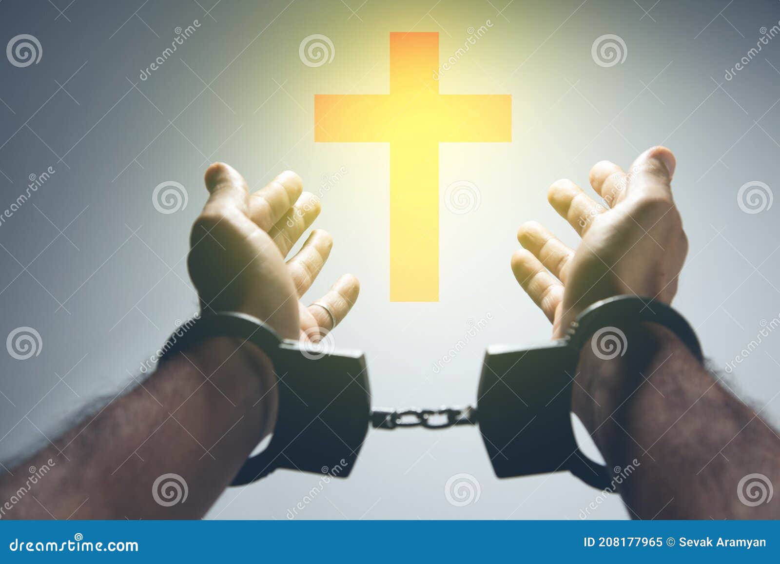 Prayer Man Handcuffs with Cross Stock Image - Image of handcuff, people ...