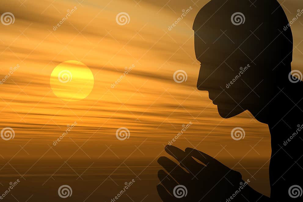 A Prayer at Sunset stock illustration. Illustration of illustrated ...