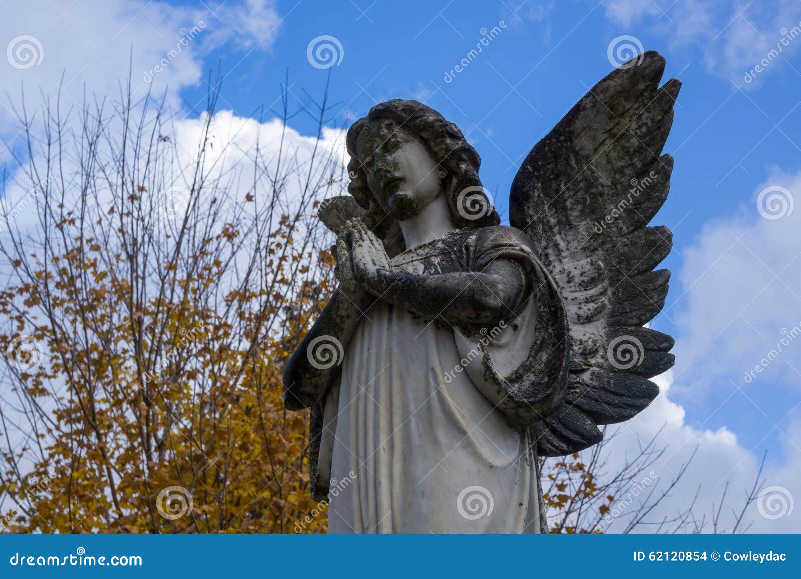 Praying Angel Statue and Fall Foliage Stock Photo - Image of harmony ...