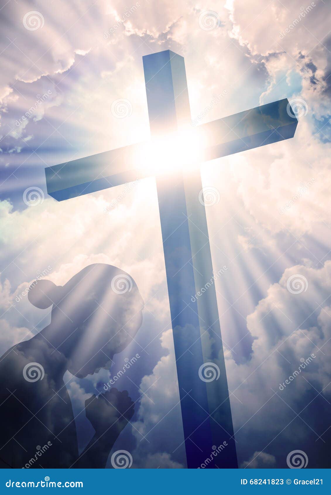Praying at the cross stock image. Image of jesus, love - 68241823