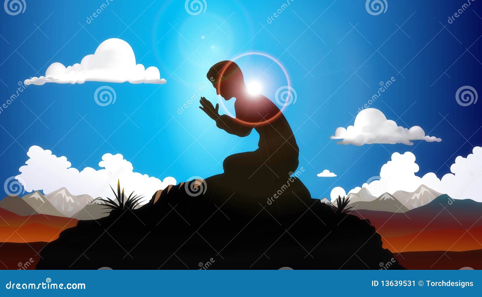Praying at Dawn stock illustration. Illustration of submit - 13639531