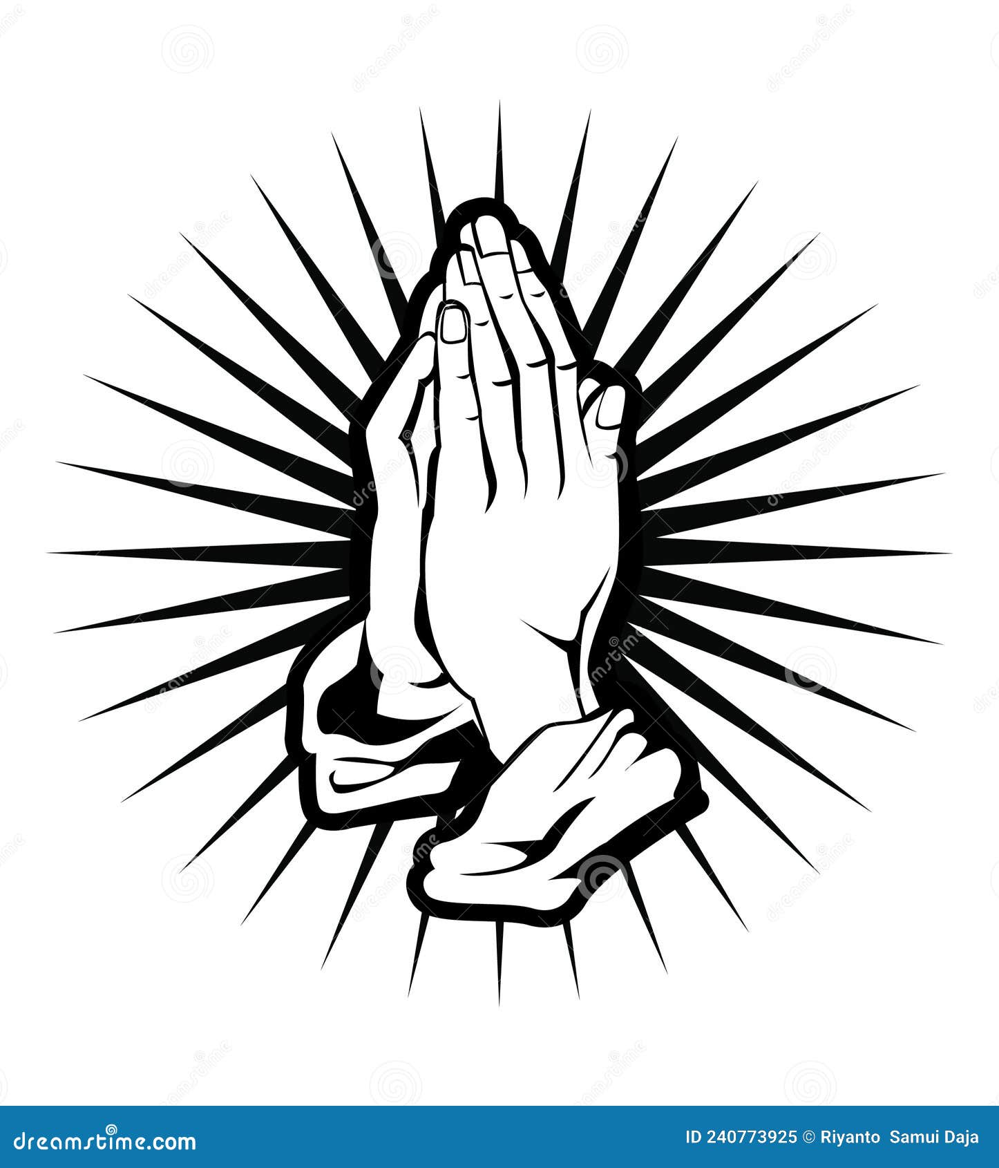 Praying Hand Gesture Black and White Illustration Design Stock Vector ...
