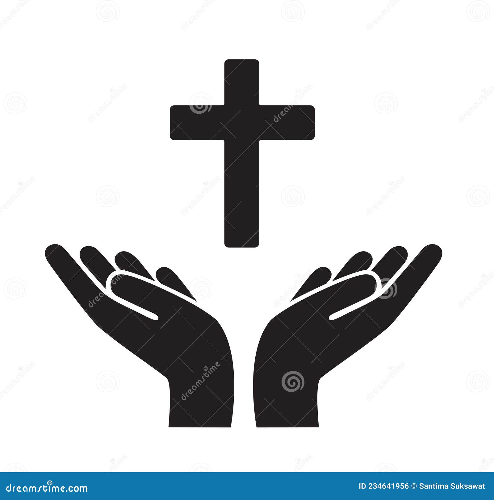 Praying Hand Holding a Christian Cross. Vector Illustration Stock ...