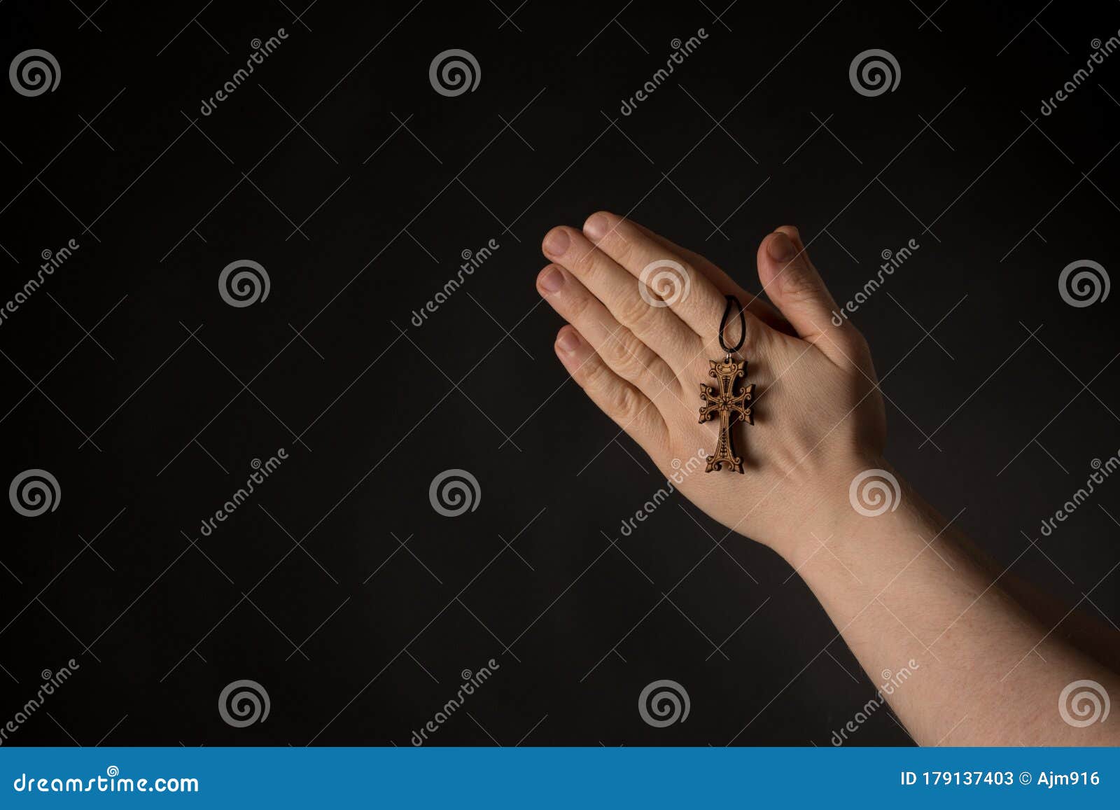 Praying Hands with Celtic Cross in Hand, Asking for Help Stock Image ...