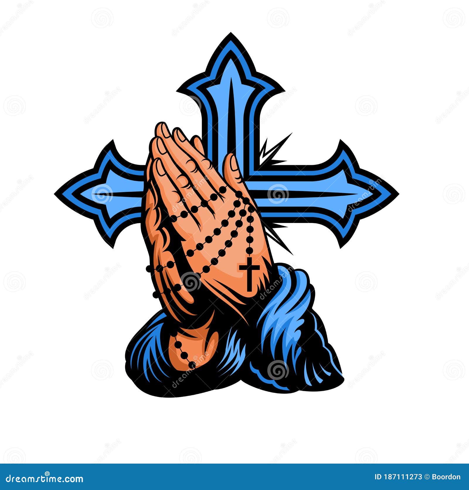 Praying Hands with Chain and Cross Behind it. Vector Color Illustration ... Praying Hands with Chain and Cross Behind it. Vector Color Illustration ...