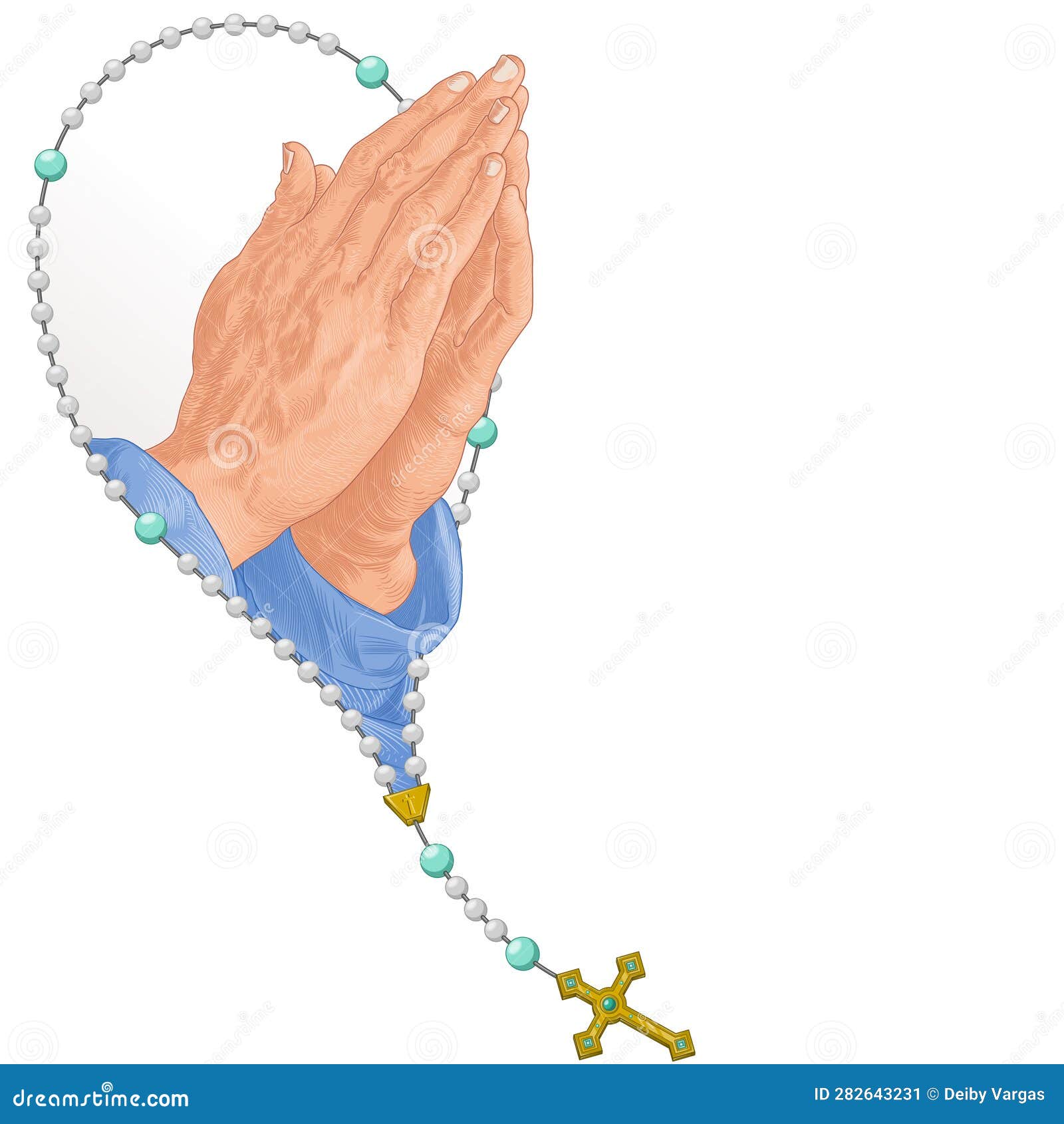Praying Hands With Christian Rosary Cartoon Vector | CartoonDealer.com ...