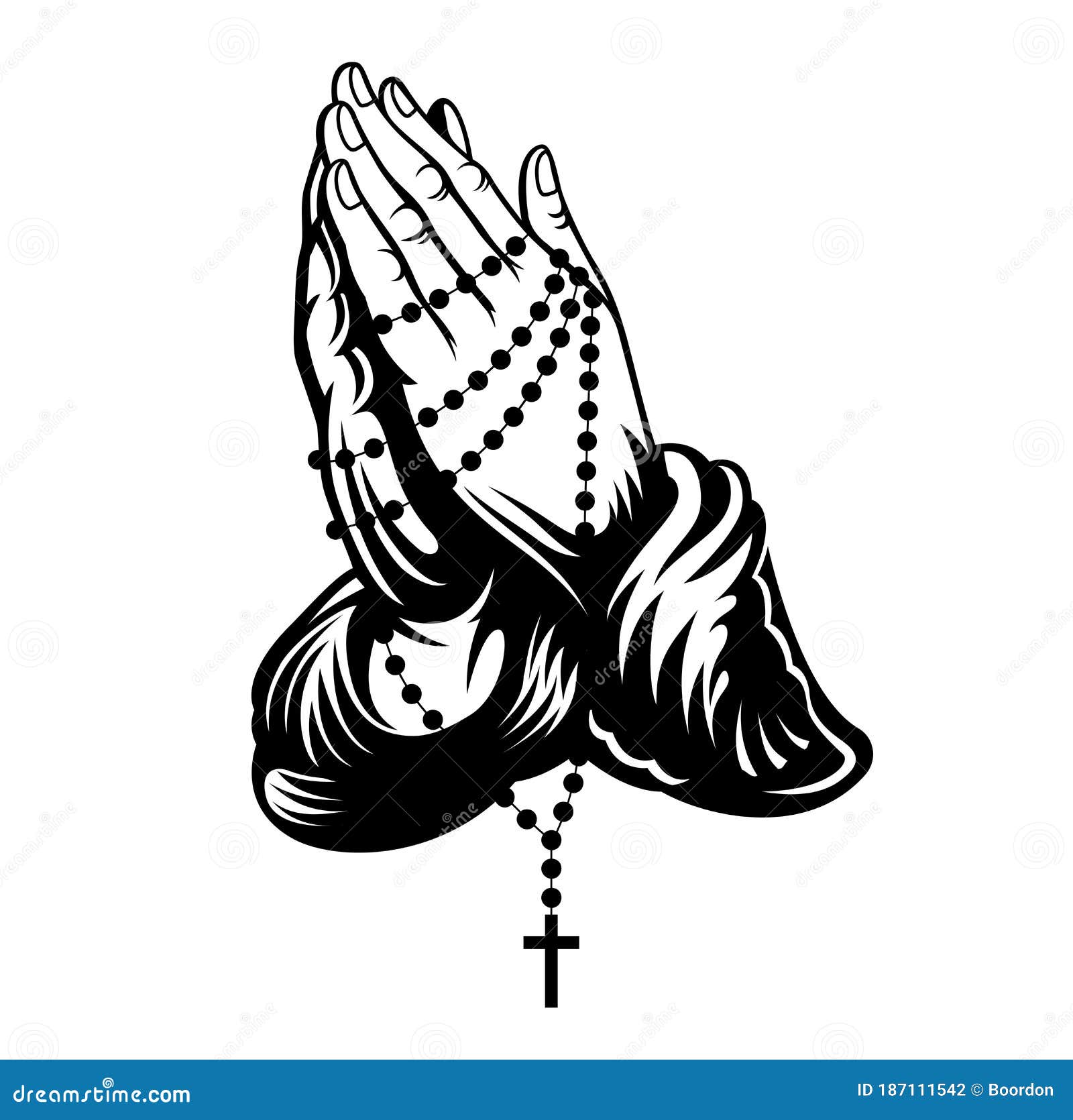 Praying Hands with Cross on Chain Around Hands. Vector Illustration ... Praying Hands with Cross on Chain Around Hands. Vector Illustration ...