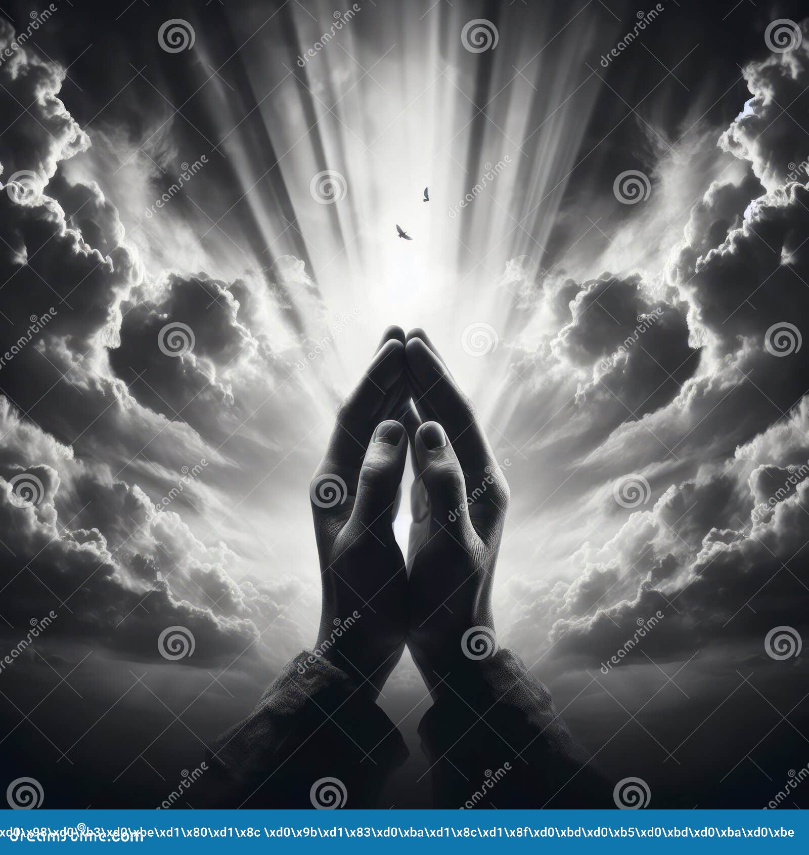 Praying Hands Extend Towards Monochrome Heavenly Rays. Ai Generative Stock Image - Image of holy ...