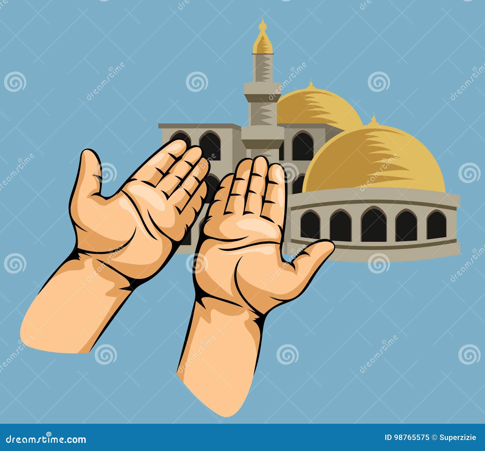 Praying Hands in Front of Mosque Stock Vector - Illustration of mubarak ...