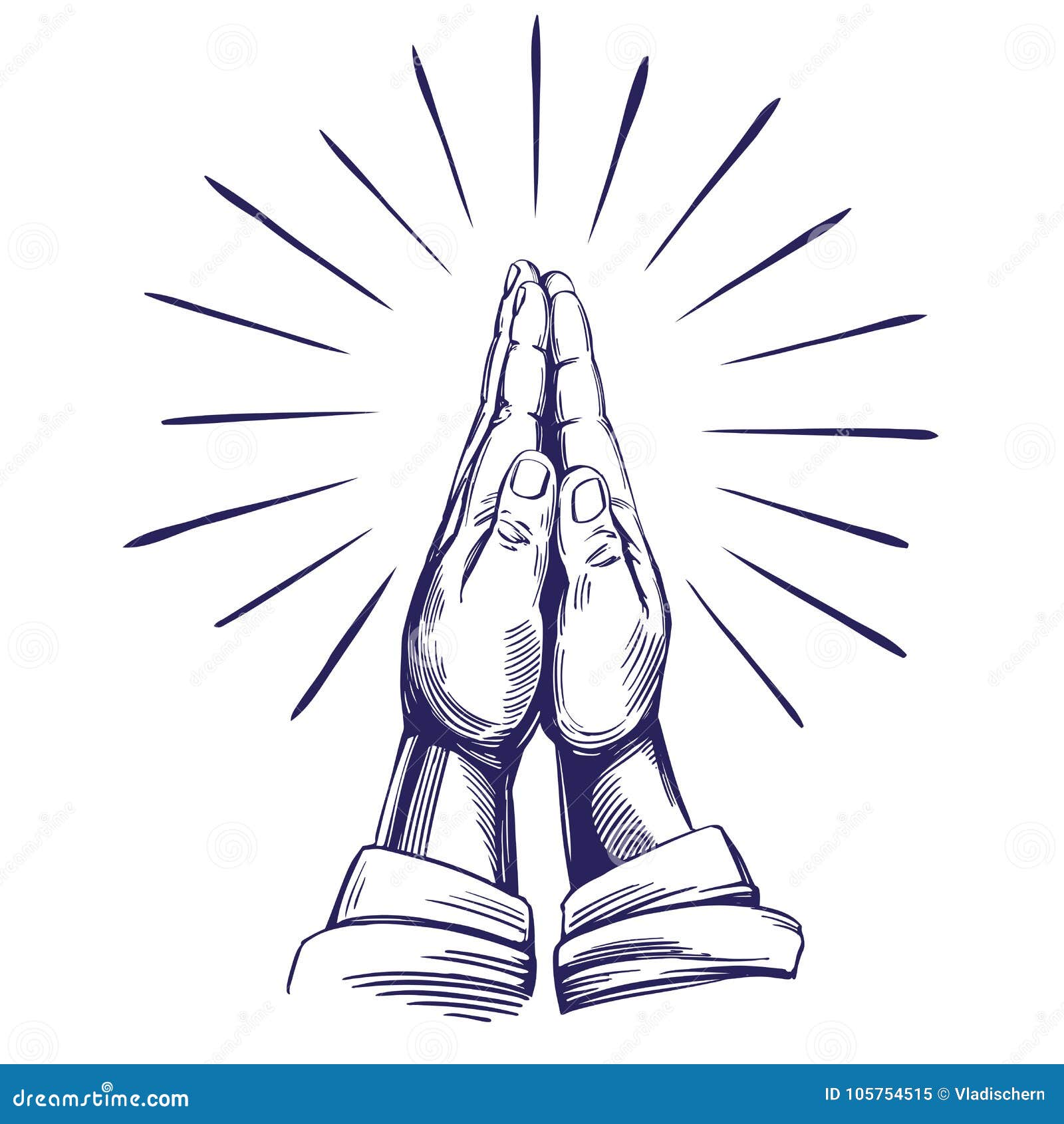 Praying Hands , Symbol of Christianity Hand Drawn Vector Stock Vector ...