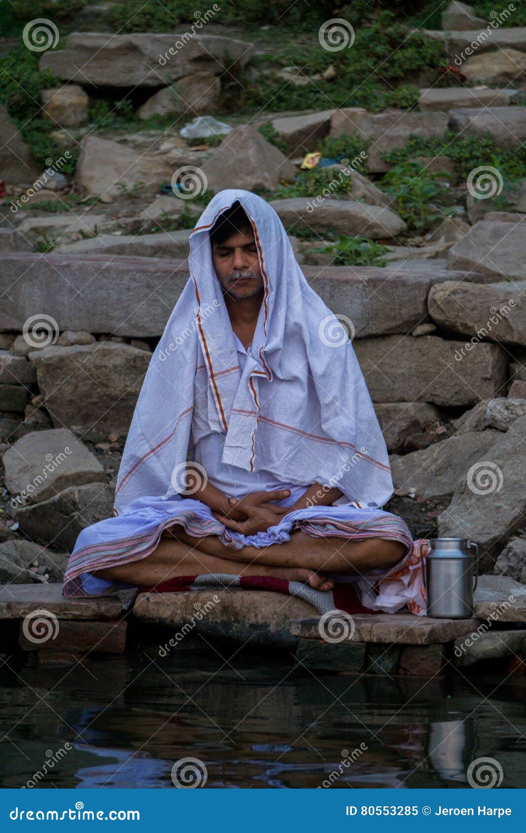 Praying Man at the Banks of the Ganges Editorial Image - Image of ganga ...