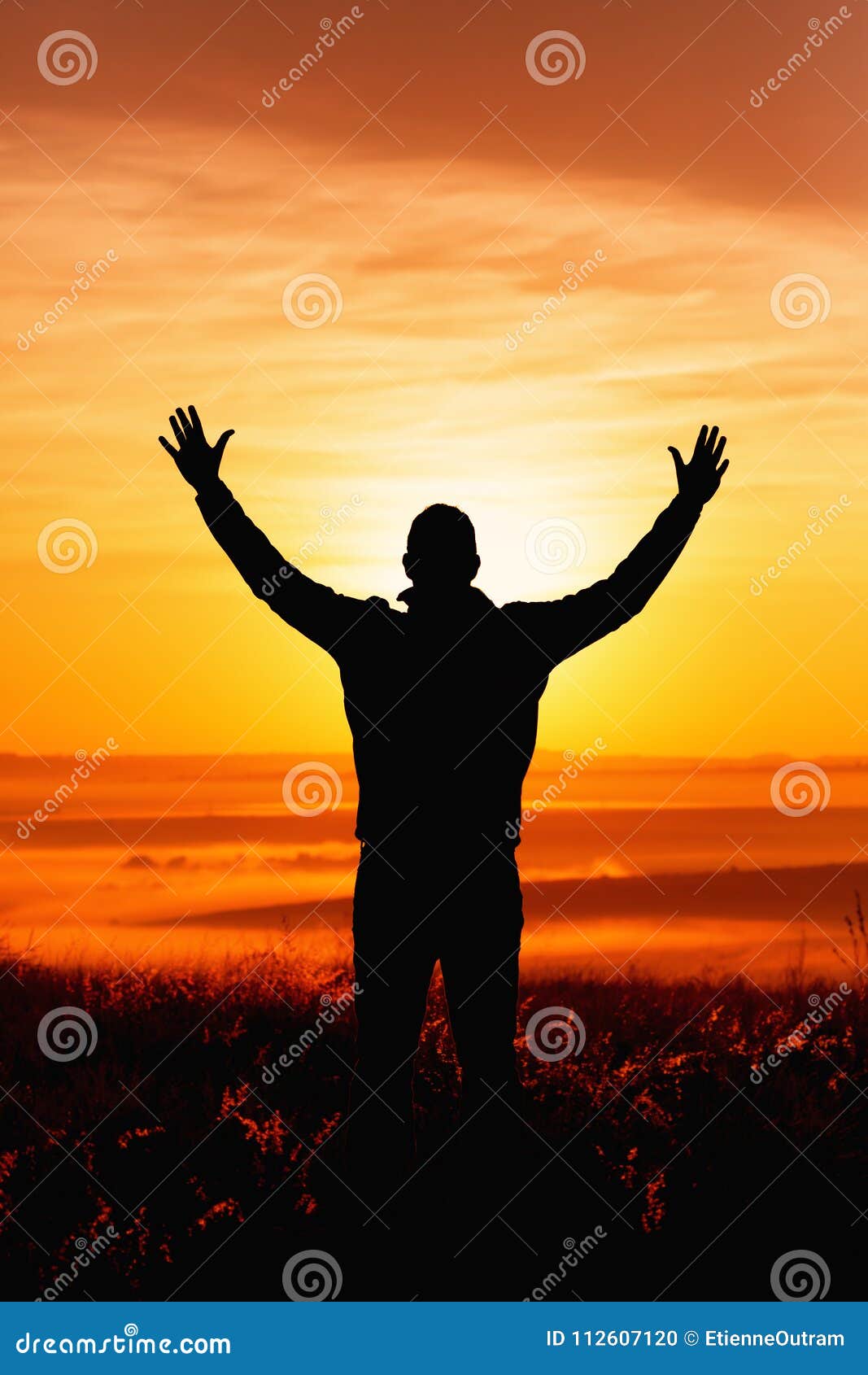 The Praying Man Silhouette at Sunrise Stock Photo - Image of nature ...
