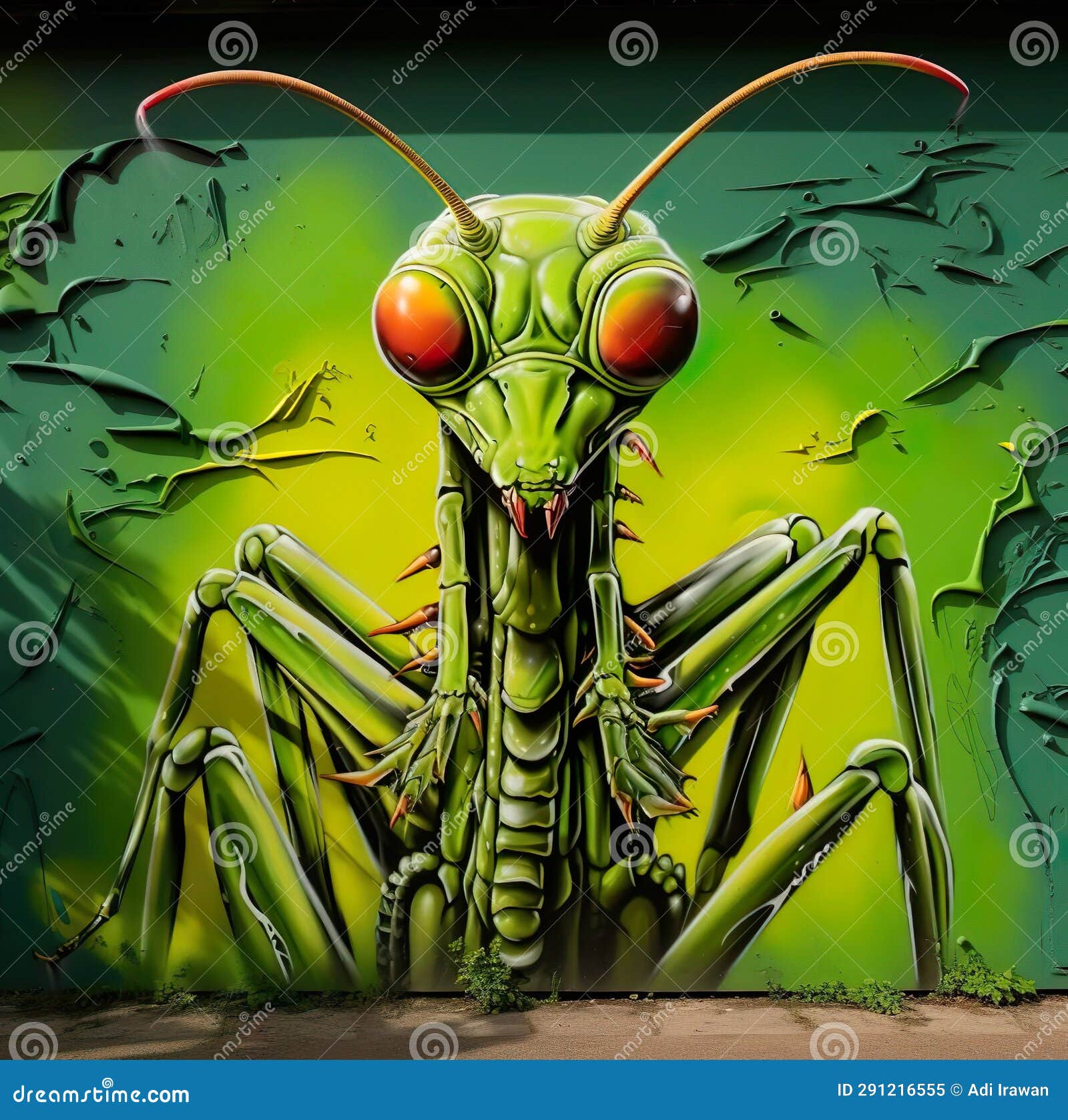 Praying Mantis Graffiti Paint on the Wall Stock Illustration ...
