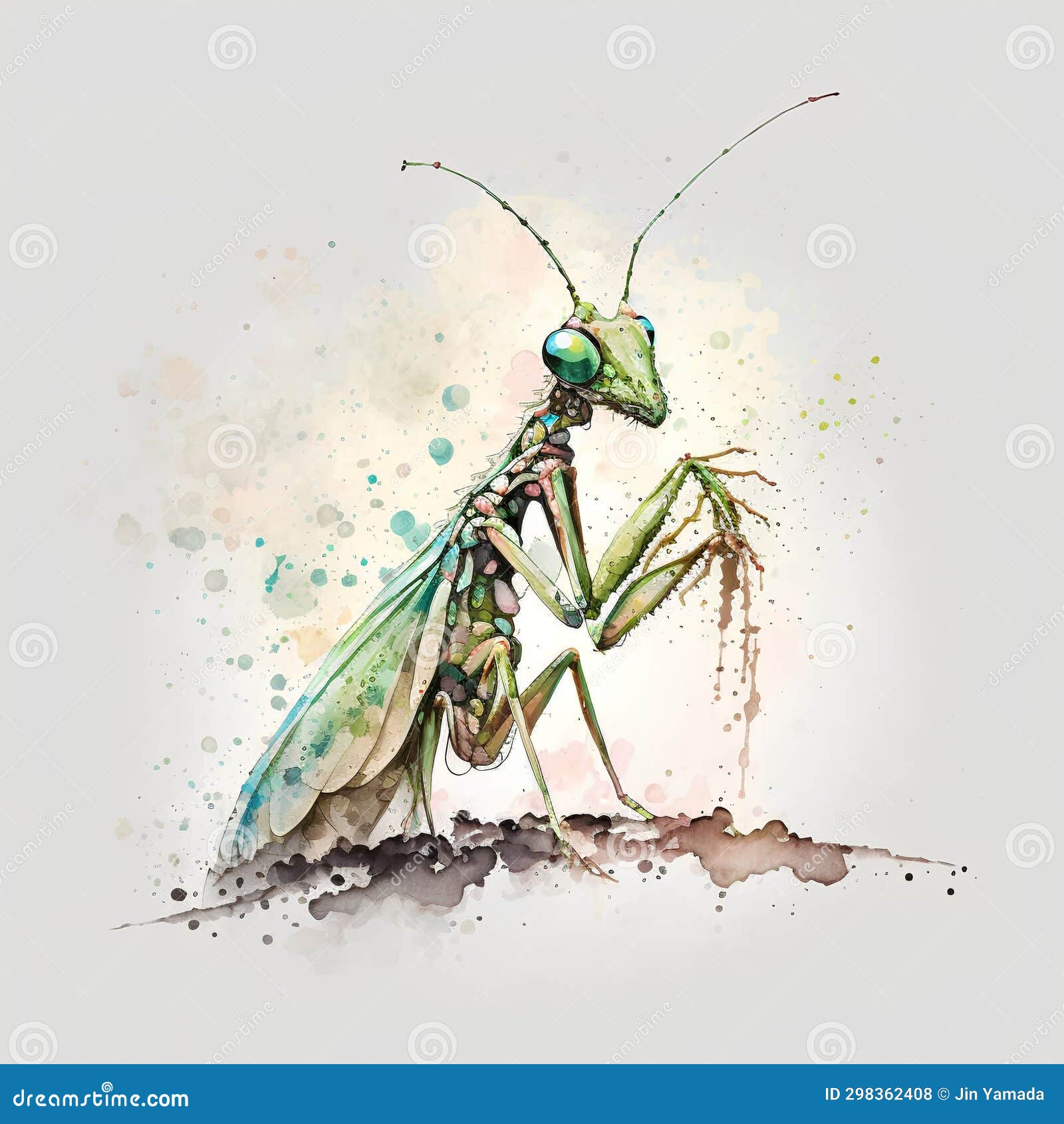 Praying Mantis. Hand Drawn Watercolor Illustration. Vector Stock ...