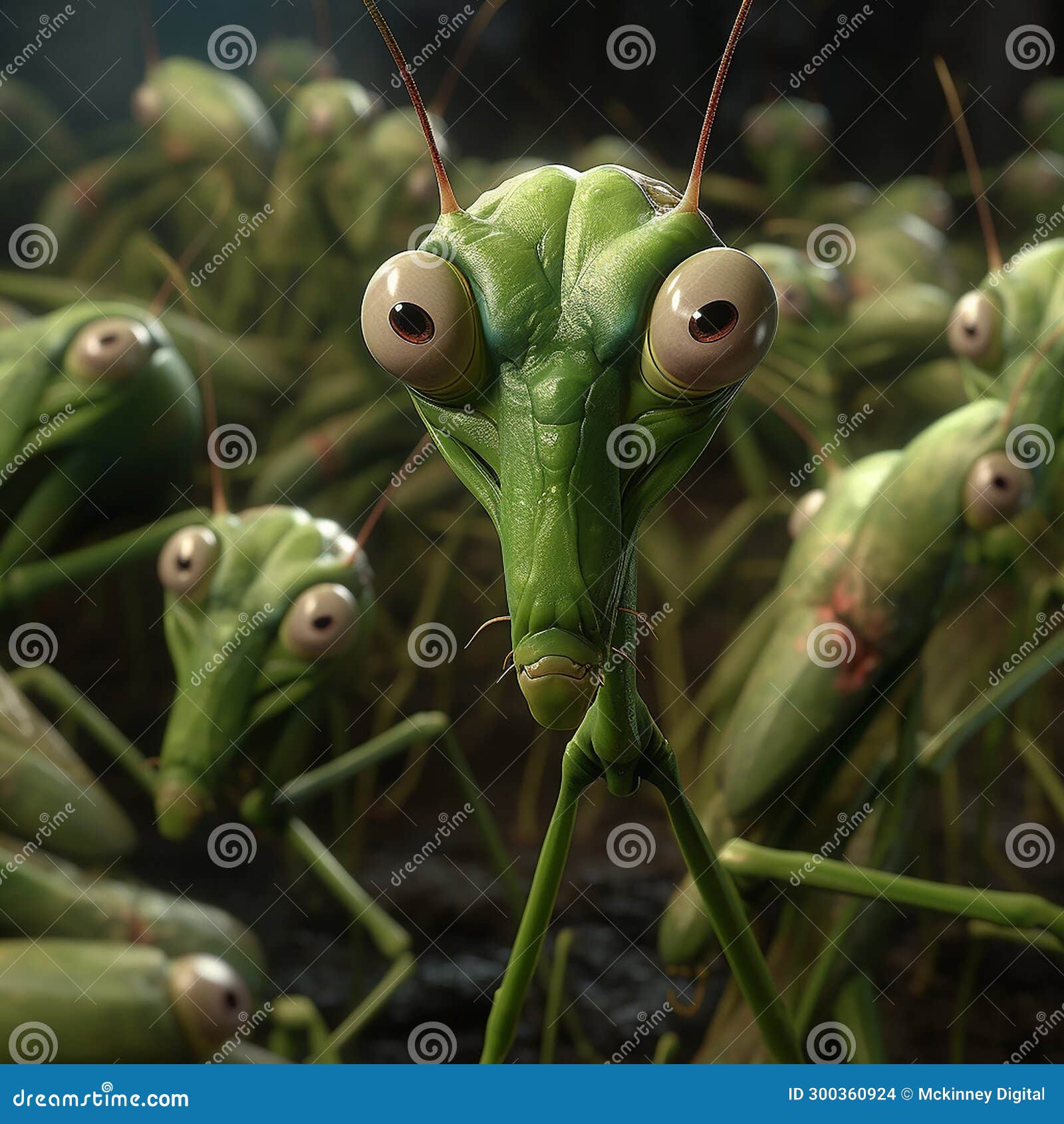 Praying Mantis in Large Group, Closeup. Stock Illustration ...