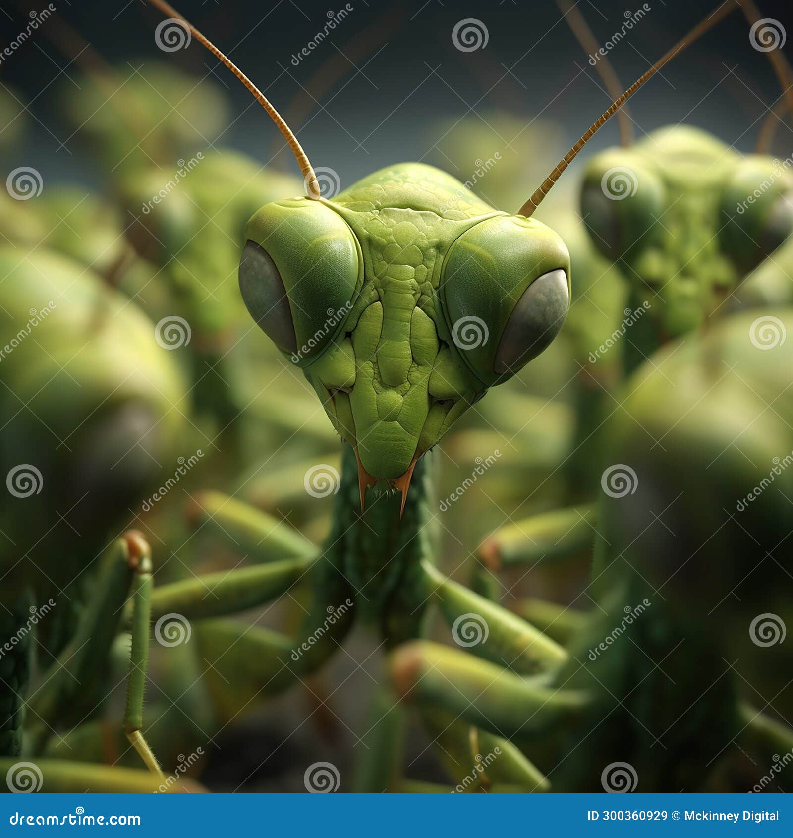 Praying Mantis in Large Group, Closeup. Stock Illustration ...