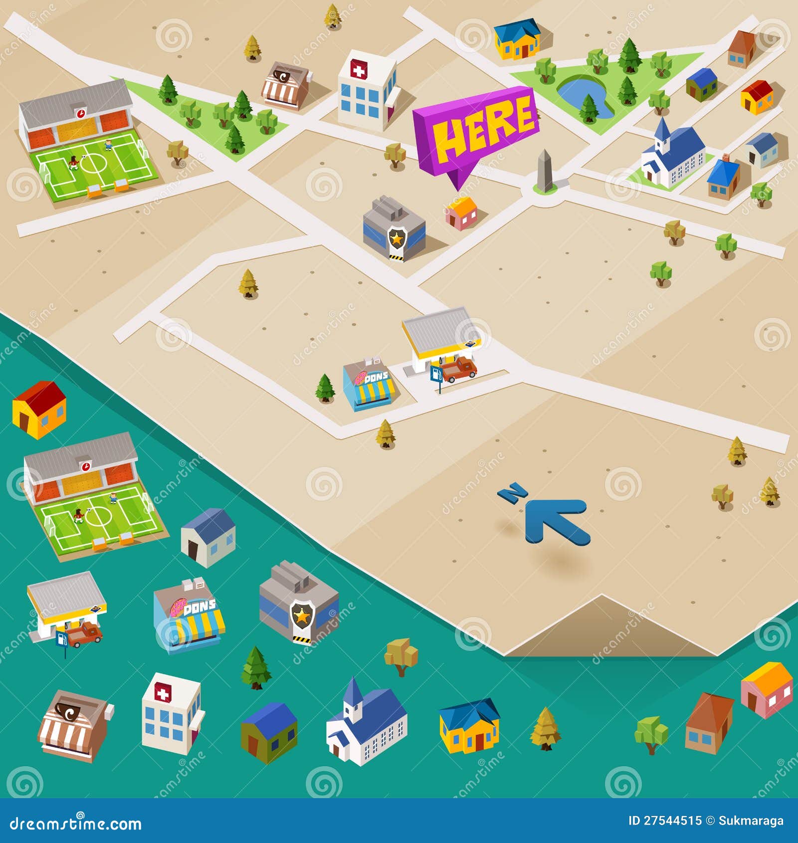 Pre assembled isometic map stock vector. Illustration of tree - 27544515