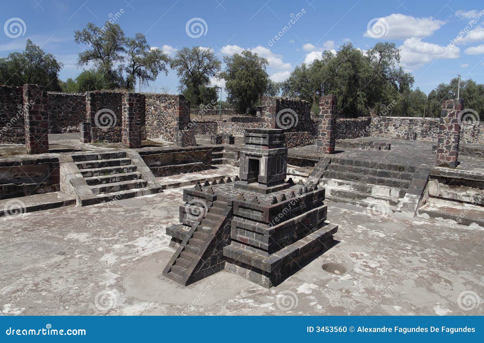 Aztec Temple Templo Mayor At Ruins Of Tenochtitlan With The Dome Of ...