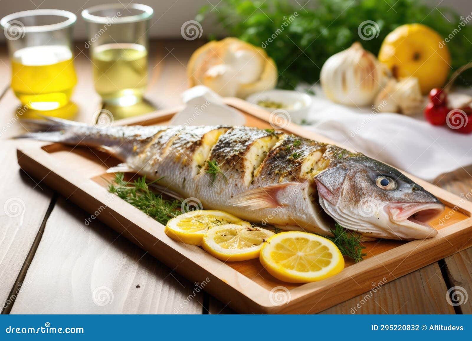 Pre-grilled Marinated Fish on a Kitchen Counter Stock Photo - Image of ...