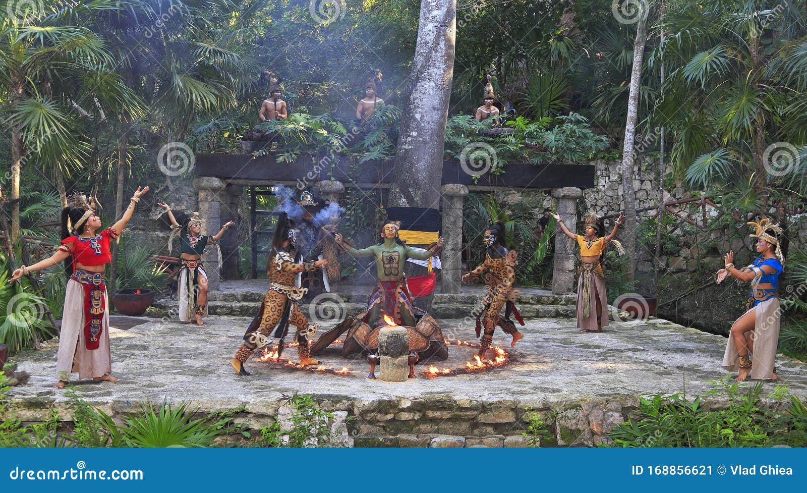 Pre-Hispanic Mayan Amerindian People Performance into the Jungle ...