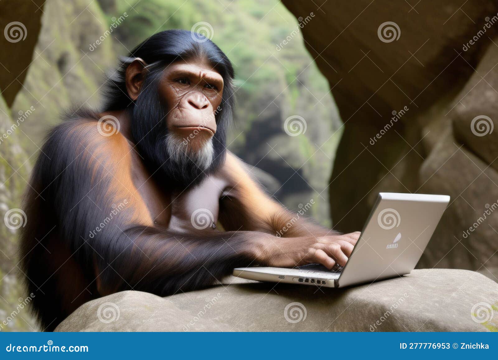 Pre-human Using Modern Computing Device, Illustrating the Progress of ...