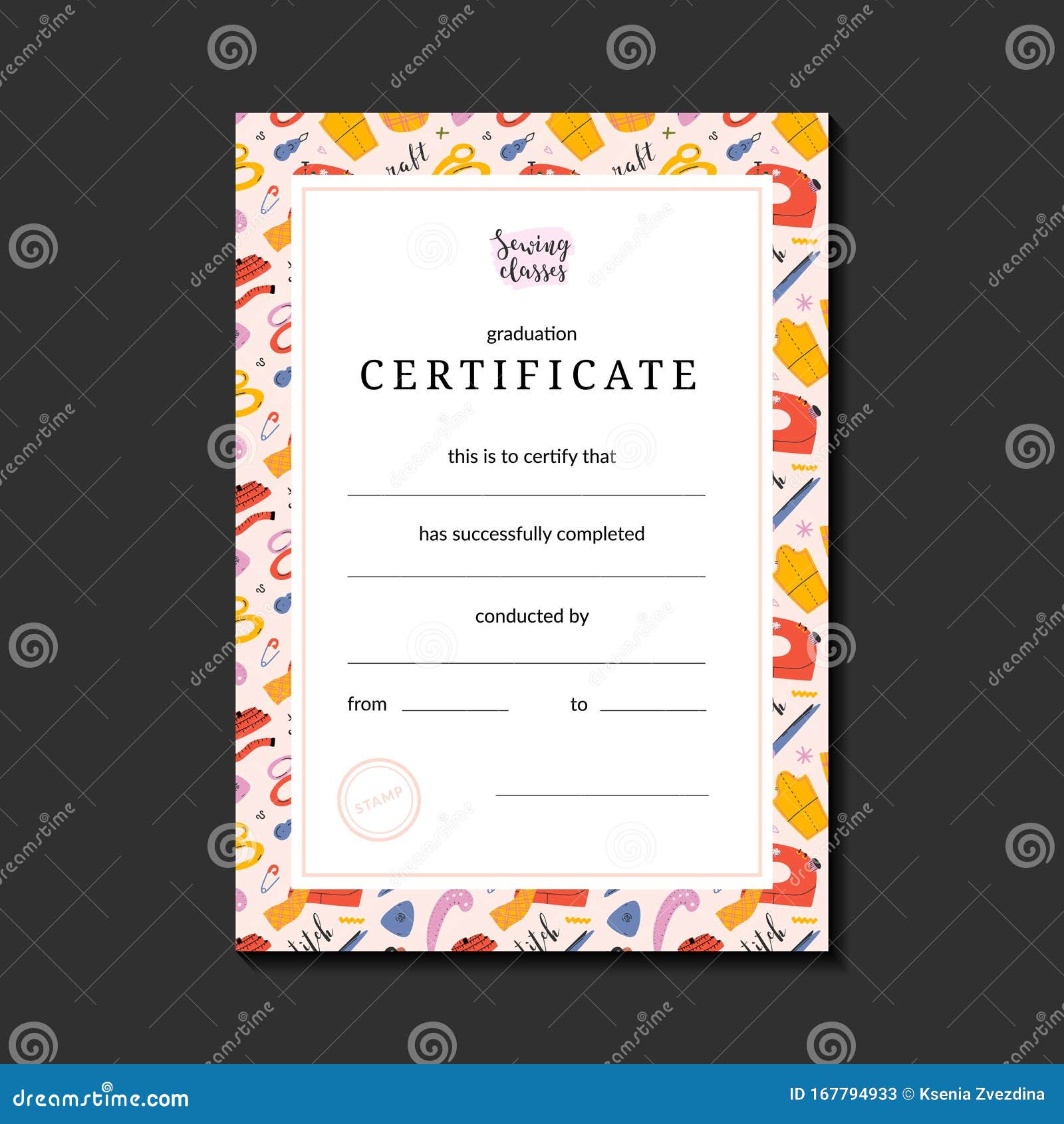 Pre-made Certificate for Sewing or Crafts School, Classes or Workshop ...