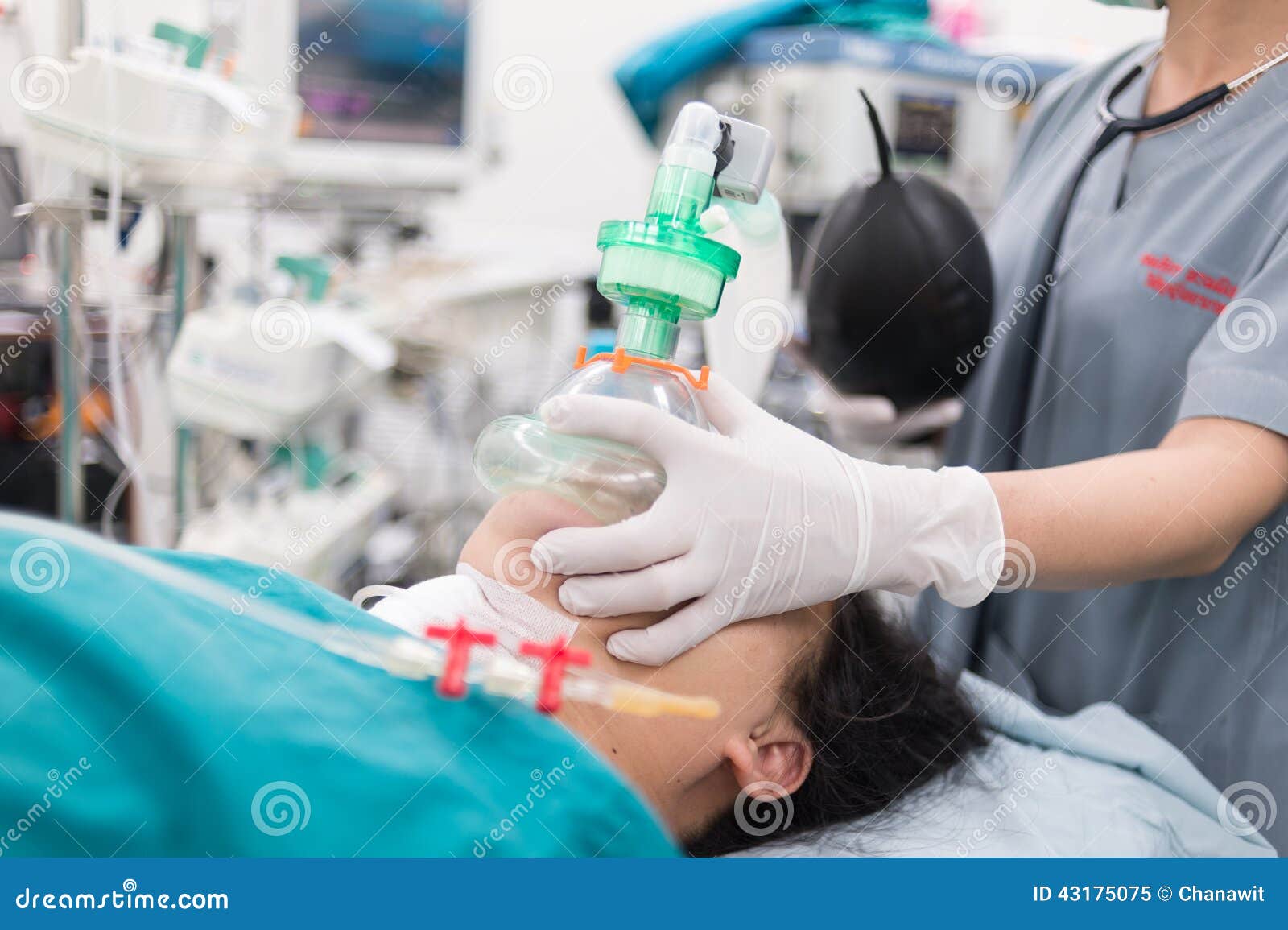 Pre Oxygenation Chin Lift Position With Holding Oxygen Mask Stock Image ...