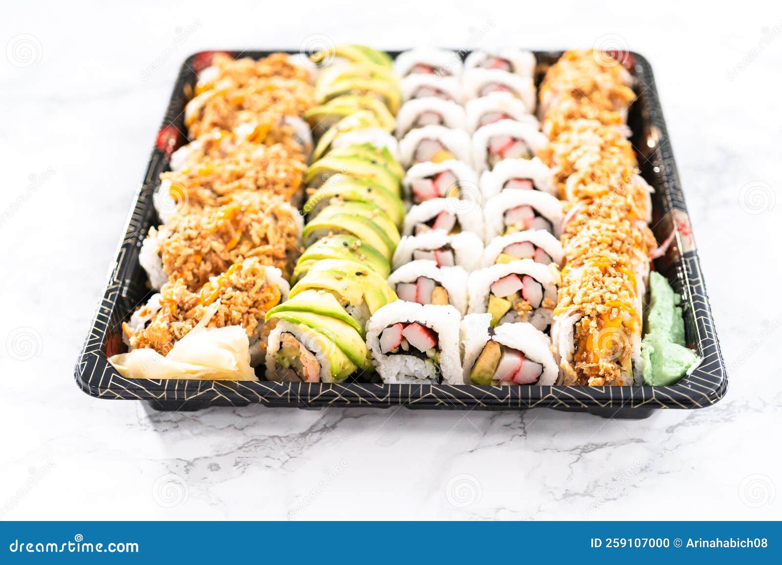 Pre-packaged sushi stock photo. Image of vegetable, avocado - 259107000