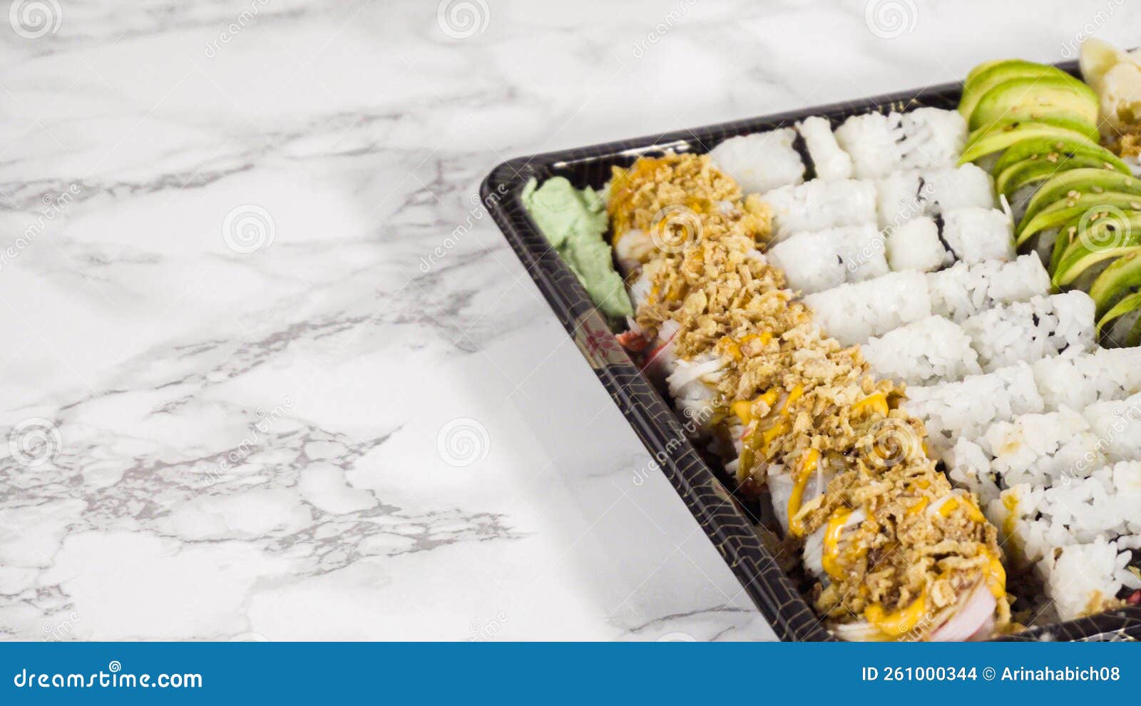 Pre-packaged sushi stock photo. Image of avocado, prepackaged - 261000344