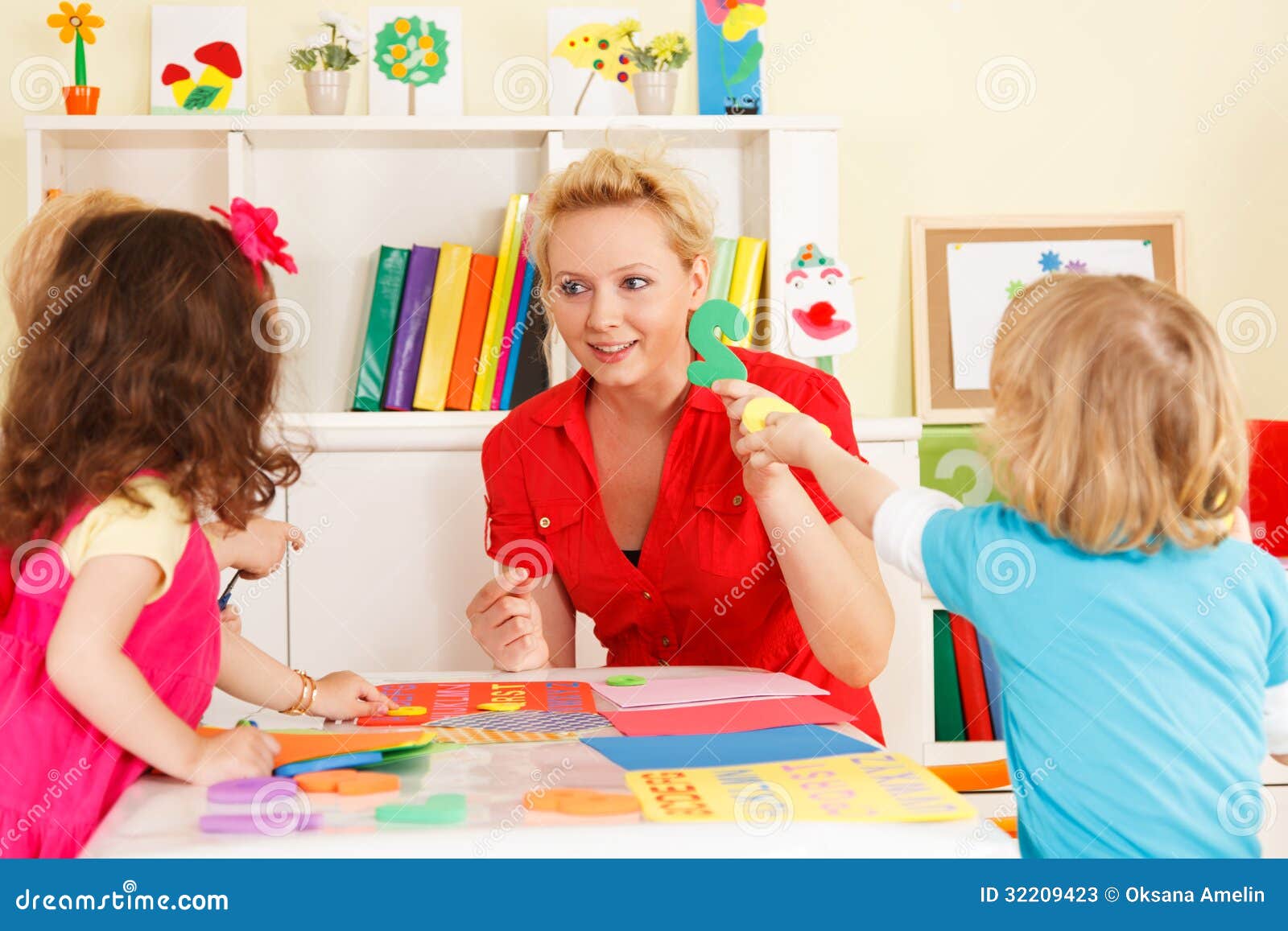 Pre-school Children in the Classroom with the Teacher Stock Image ...