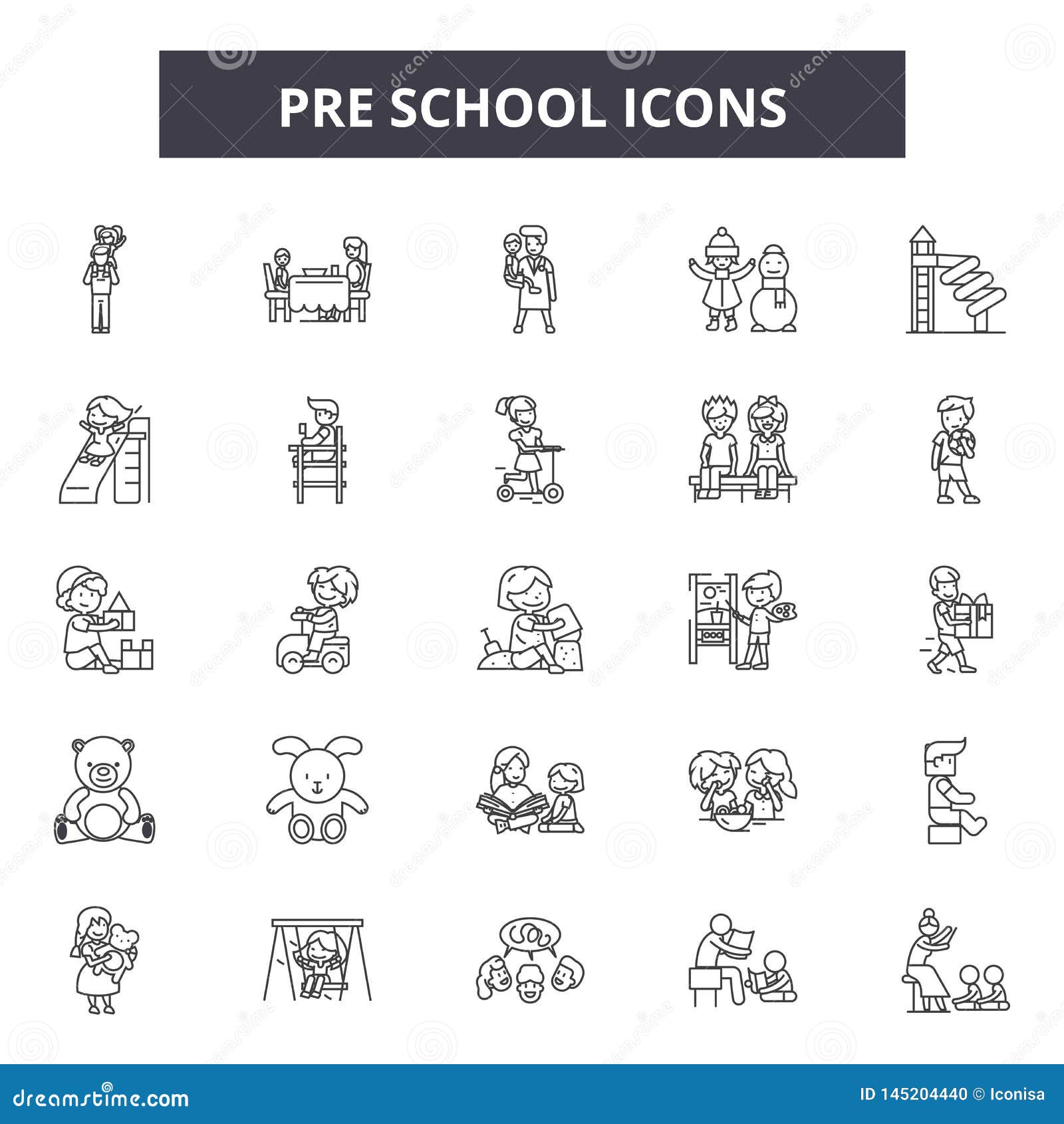 Pre School Line Icons Signs Vector Set Outline Illustration Concept Stock Vector