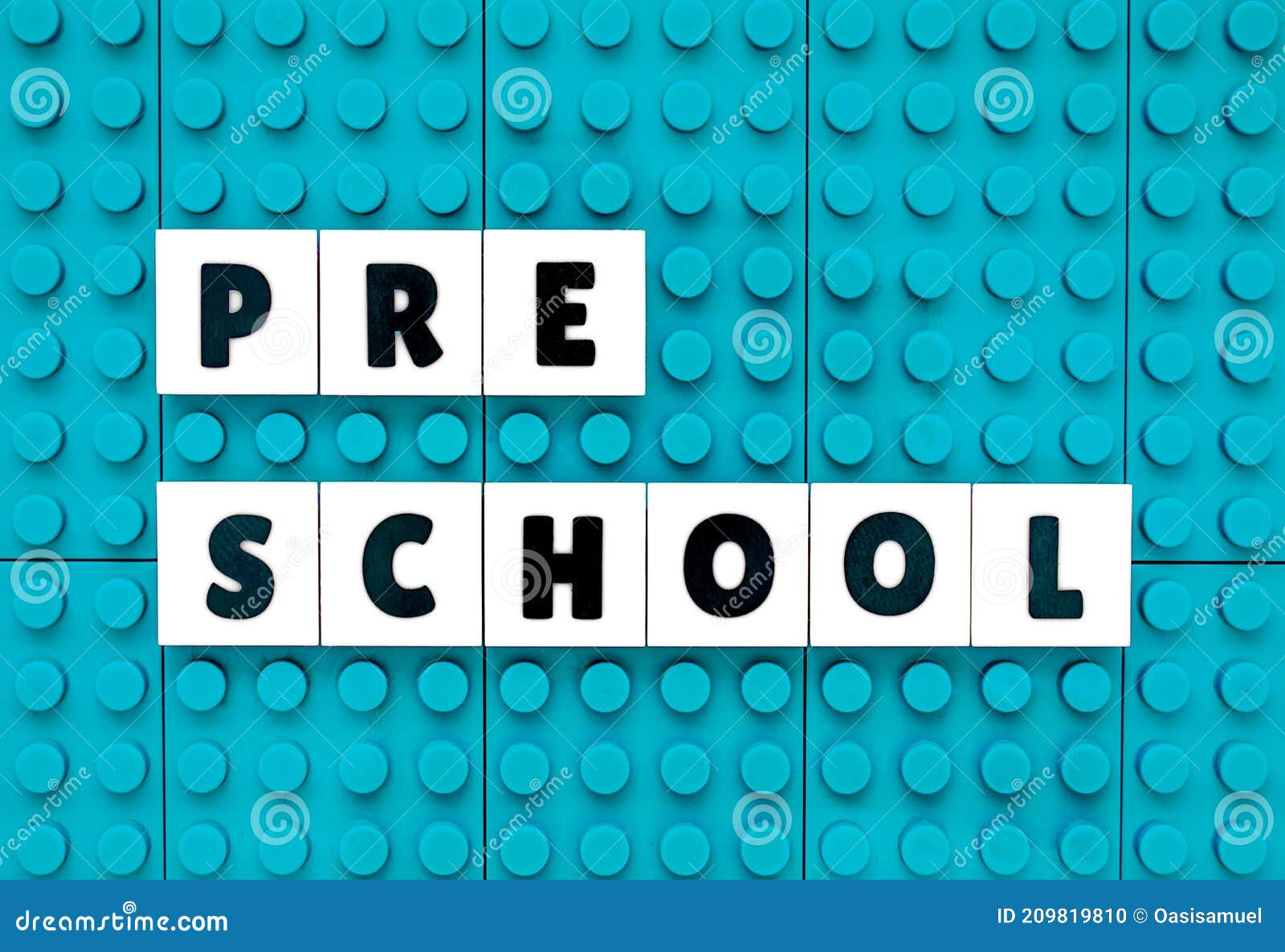 Pre-School Sign Text Build with Interlocking Plastic White and Sky Blue ...