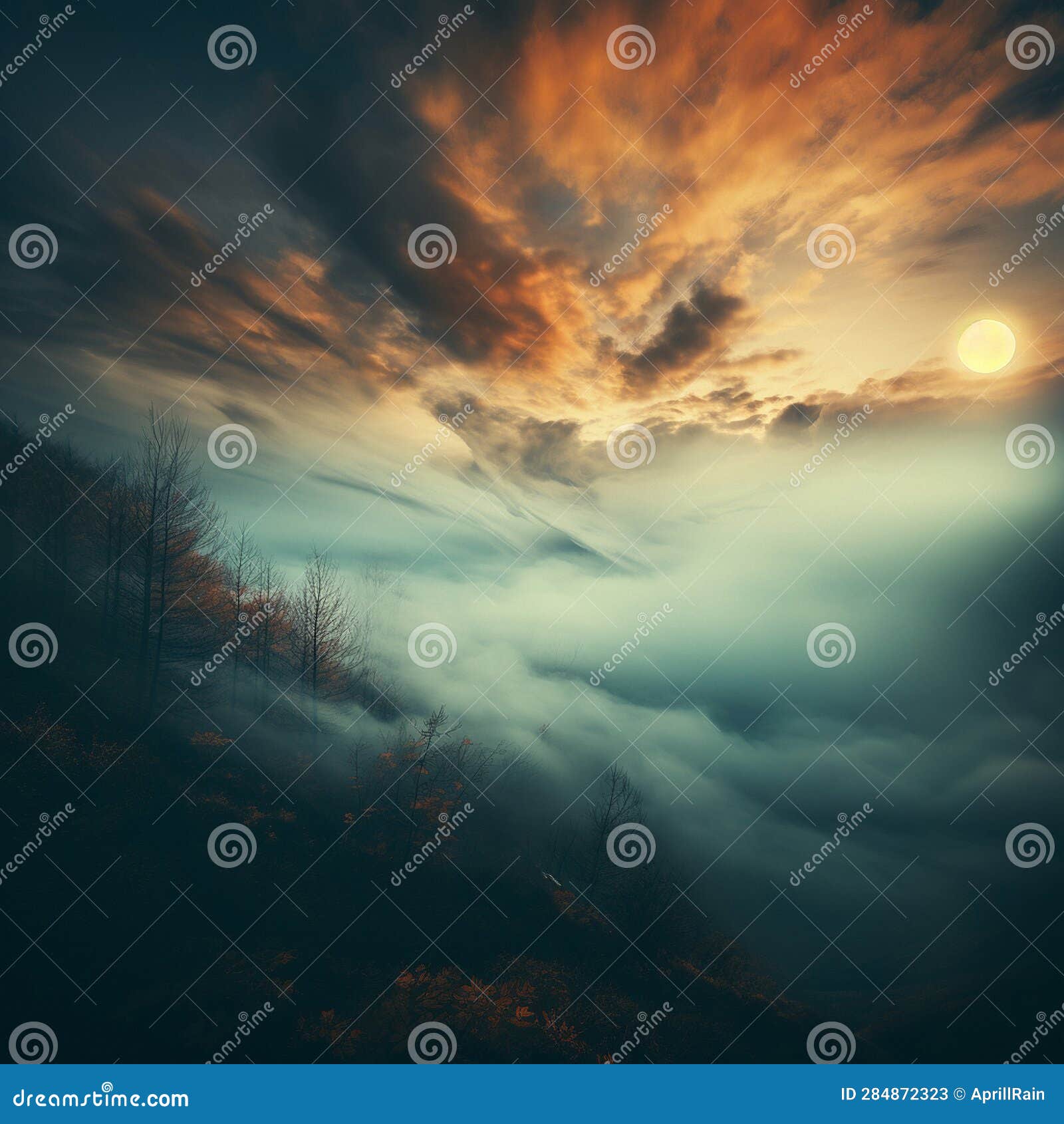 Pre-sunset Fog in the Mountains Stock Illustration - Illustration of ...