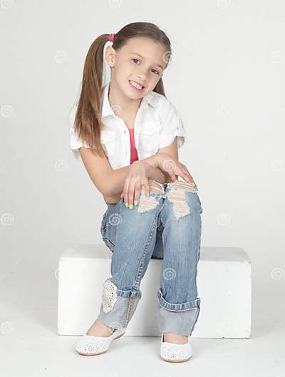 Pre Teen Girl Modeling Clothes Stock Image Image Of Bluejeans