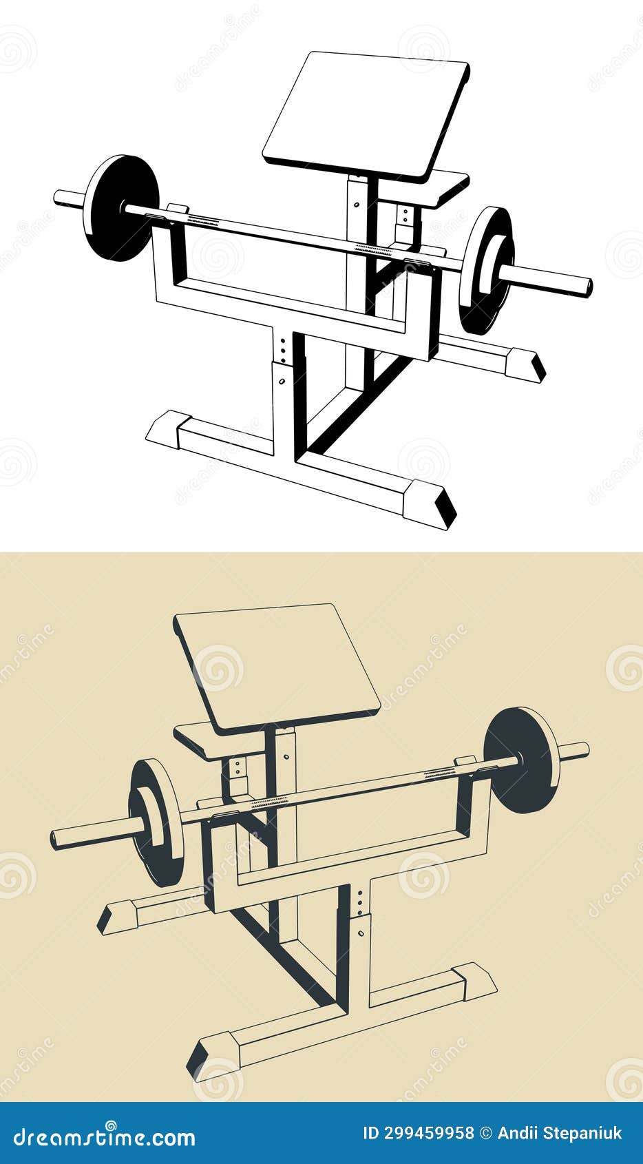 Preacher curl machine stock vector. Illustration of muscle - 299459958
