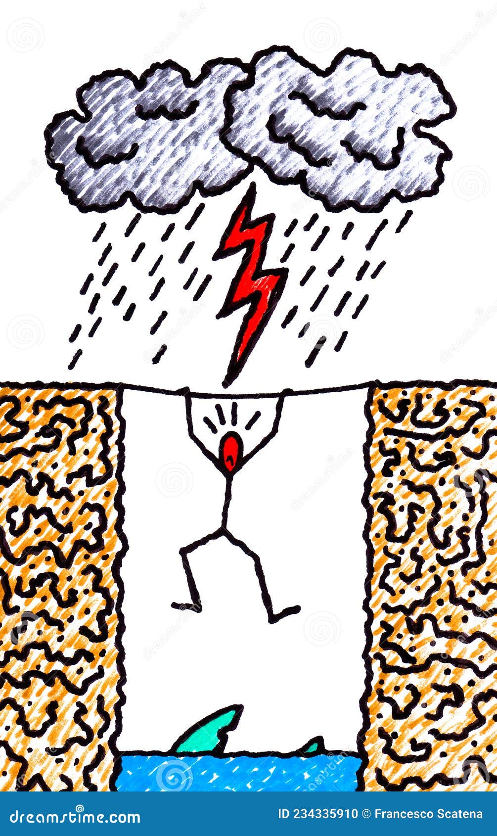 Precariousness of Modern Man - Concept Illustration Drawn Freehand ...