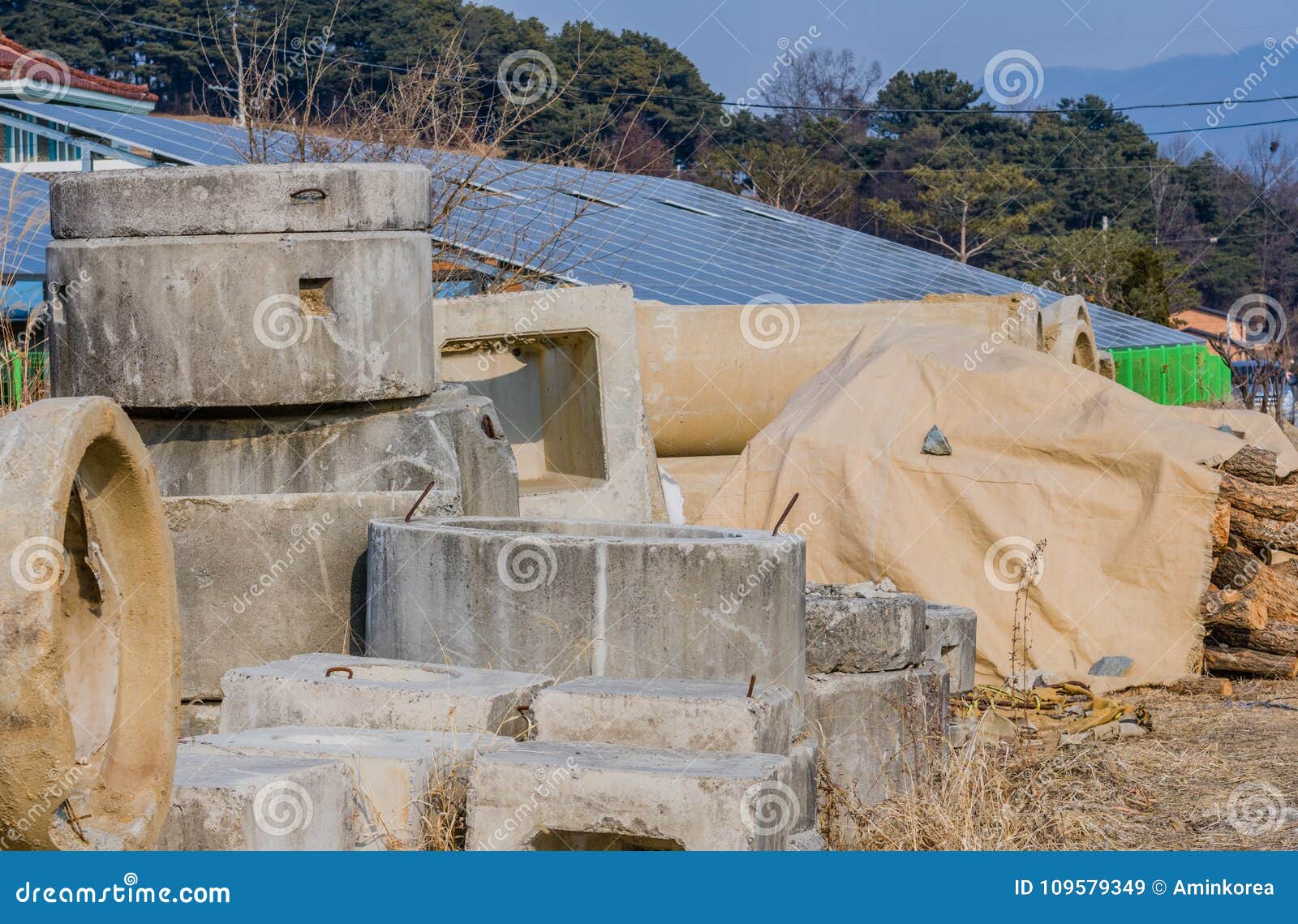 Precast Concrete Culvert Sections Stock Image - Image of blue ...