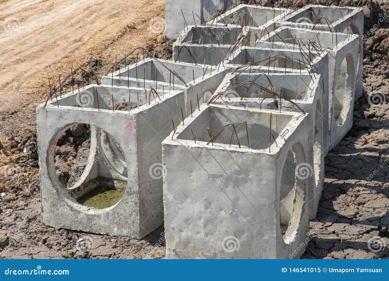 Precast Concrete Manholes in Construction Site Ready for Construction ...