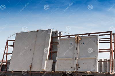 Precast Concrete Wall Panel on the Trailer. Stock Photo - Image of ...