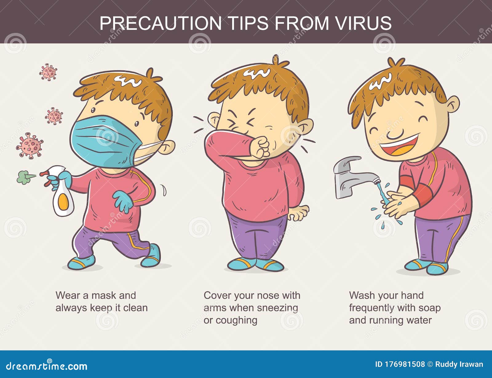 Precaution Tips from Virus, Cartoon Illustration Stock Vector ...
