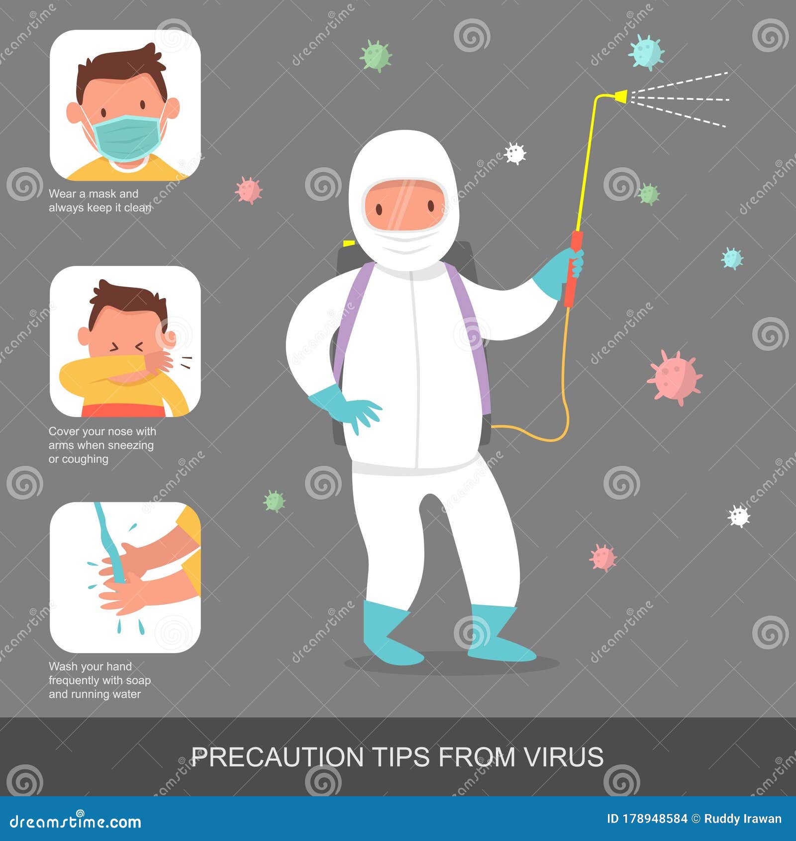 Precaution Tips from Virus, Drawing Cartoon Illustration Stock Vector ...